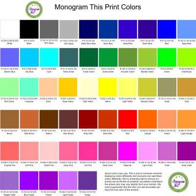 Color Chart Dye Sublimation/Digital Printing - Monogram This and More ...